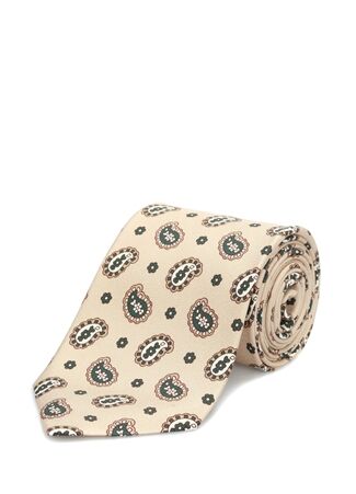 Isaia Erkek Bej Şal Desenli İpek Kravat EU