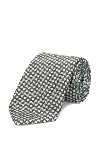 Isaia Erkek Yeşil Beyaz Geometrik Desenli Kravat EU
