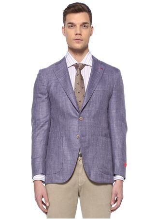 Isaia Erkek Drop 8 Lila Kelebek Yaka Dokulu Yün Ceket Mor 50 IT