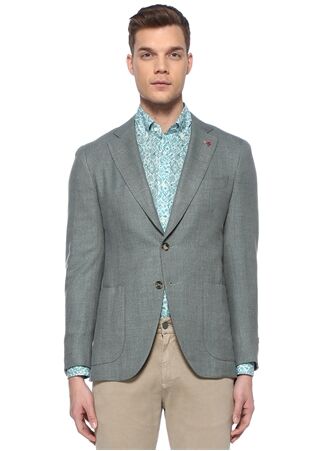 Isaia Erkek Drop 8 Yeşil Kelebek Yaka Dokulu Yün Ceket 48 IT