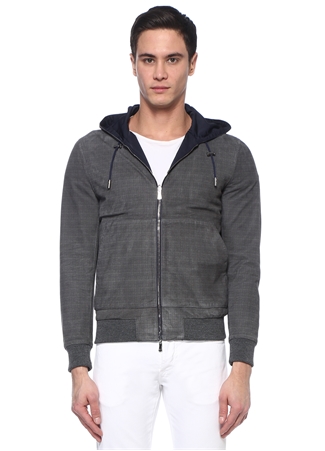 Isaia Erkek Gri Lacivert Kapüşonlu Çift Taraflı Mont 48 IT