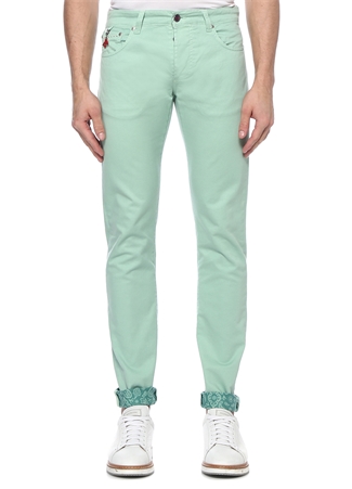 Isaia Erkek Yeşil Normal Bel Dar Paça Aksesuarlı Pantolon 52 It