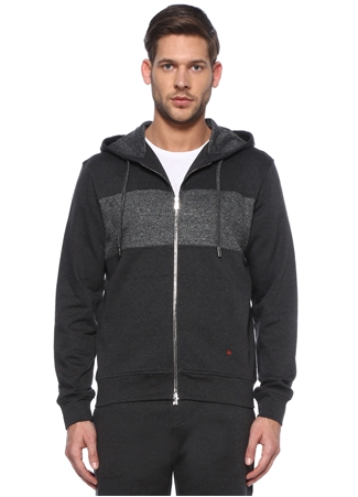 Isaia Erkek Antrasit Kapüşonlu Garnili Keten Eşofman Takımı Gri XXL EU