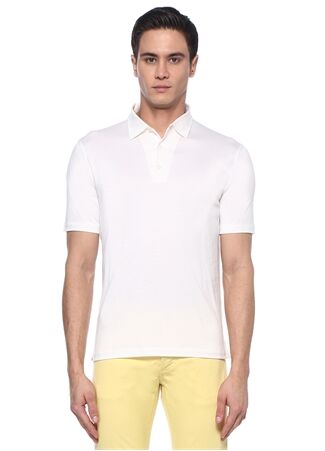 Isaia Erkek Beyaz Polo Yaka İpek T-shirt XXXL EU