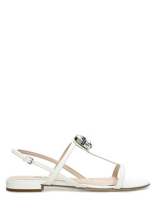 Miu Kadın Beyaz Taşlı Deri Sandalet 36 EU
