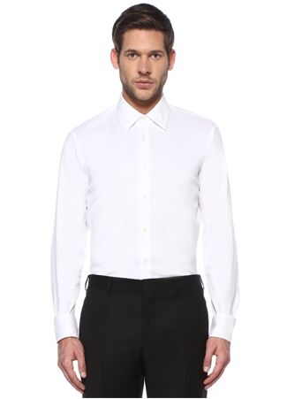 Prada Erkek Beyaz Sivri Yaka Gömlek 39 IT