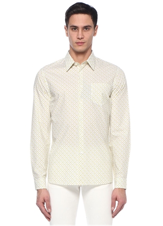 Prada Erkek Sarı Beyaz Sivri Yaka Muz Desenli Gömlek 40 IT