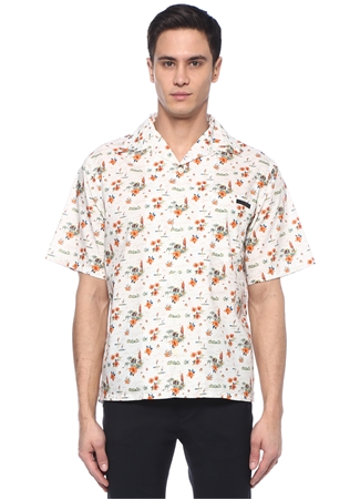 Prada Erkek Aloha Beyaz Kamp Yaka Desenli Kısa Kollu Gömlek S EU
