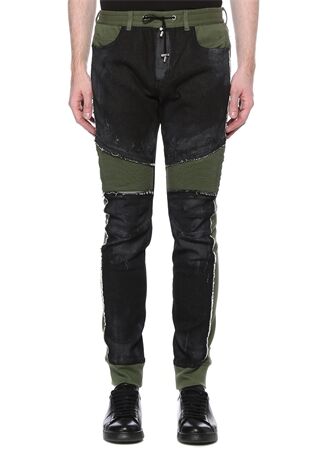 Balmain Erkek Haki Beli Kordonlu Garnili Jogger Jean Pantolon Siyah 46 US