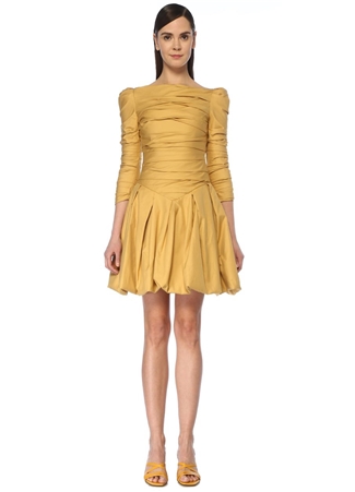 Khaite Kadın Minnie Hardal Drapeli Mini Balon Elbise Sarı 2 US