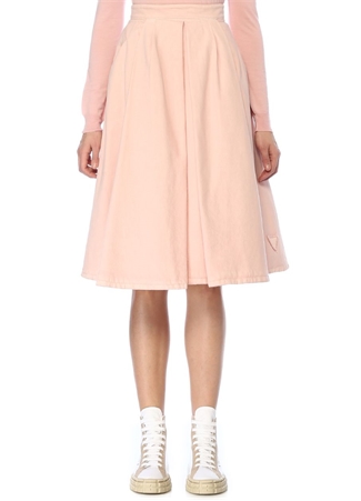 Prada Kadın Pembe Pili Detaylı Midi Denim Etek 38 IT