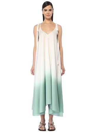 Alanui Kadın Cali Beyaz Turkuaz Degrade Midi Organza Elbise L EU