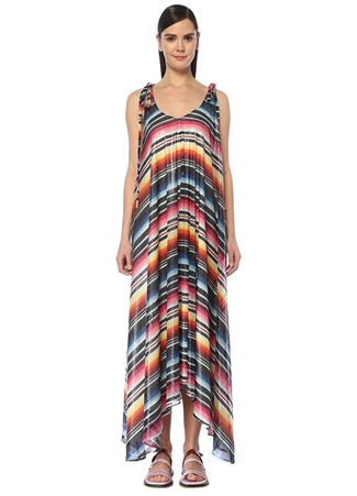 Alanui Kadın Sarape İşlemeli Çizgili Asimetrik Maksi Elbise XS EU