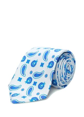 Kiton Erkek Mavi Beyaz Şal Desenli İpek Kravat EU