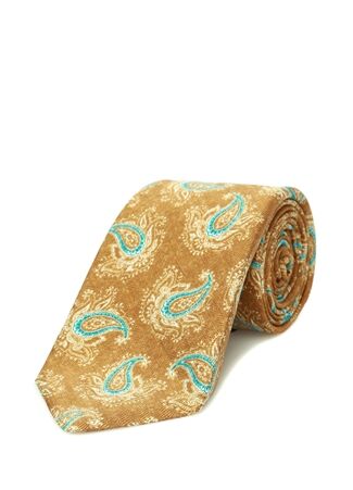 Kiton Erkek Hardal Şal Desenli İpek Kravat EU