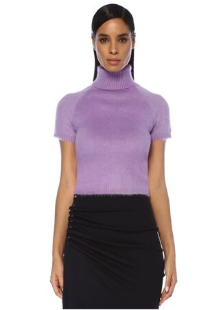 Paco Rabanne Kadın Lila Balıkçı Yaka Kısa Kol Yün Triko Mor L EU
