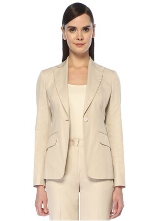 Kiton Kadın Bej Kırlangıç Yaka Tek Düğmeli Blazer Ceket 42 IT