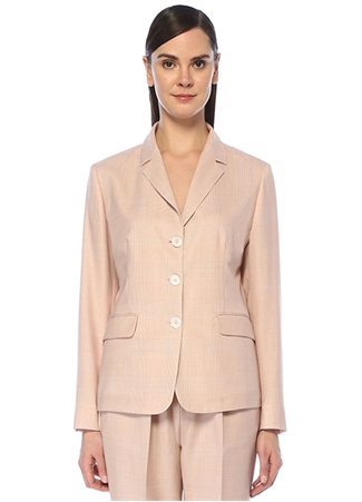 Kiton Kadın Pembe Kelebek Yaka Ekoseli Yün Blazer Ceket 44 IT