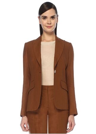 Kiton Kadın Kahverengi Kırlangıç Yaka Keten Ceket 42 IT