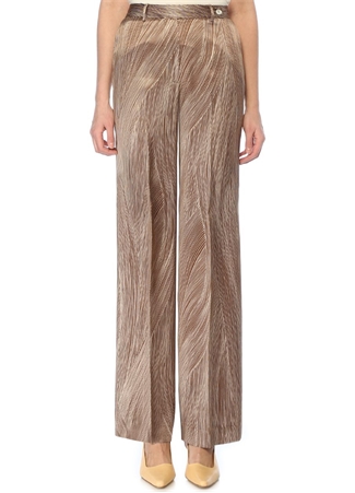 Kiton Kadın Kahverengi Çizgi Desenli İpek Pantolon 40 IT