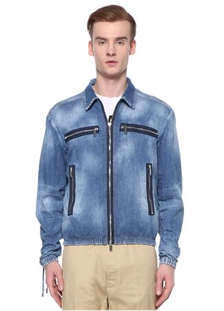 Dsquared2 Erkek Mavi Polo Yaka Kuşgözü Bağlamalı Denim Mont 48 IT