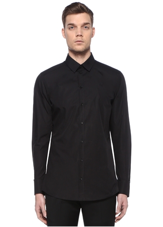 Dolce&Gabbana Erkek Martini Siyah İngiliz Yaka Logolu Gömlek 38 IT