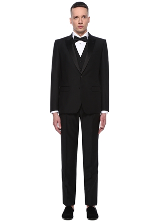 Dolce&Gabbana Erkek Martini Siyah Kırlangıç Yaka Yelekli Yün Smokin 54 IT