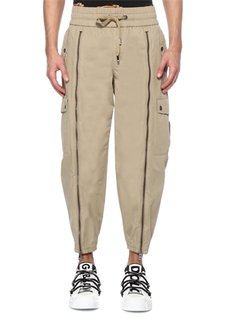 Dolce&Gabbana Erkek Bej Kordonlu Fermuar Detaylı Jogger Pantolon 52 IT