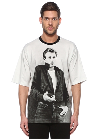 Dolce&Gabbana Erkek Siyah Figür Baskılı Logo Detaylı T-shirt Gri XS EU