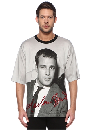 Dolce&Gabbana Erkek Millenials Star Siyah Beyaz Figür Baskılı T-shirt Gri M EU