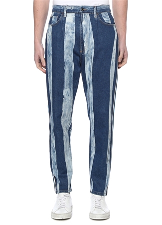Dolce&Gabbana Erkek Regular Fit Çizgili Şerit Detaylı Jean Pantolon Mavi 46 IT