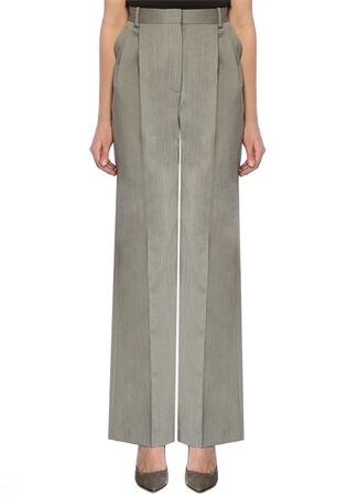 Alexander McQueen Kadın Gri Yüksek Bel Pilili Bol Paça Yün Pantolon 42