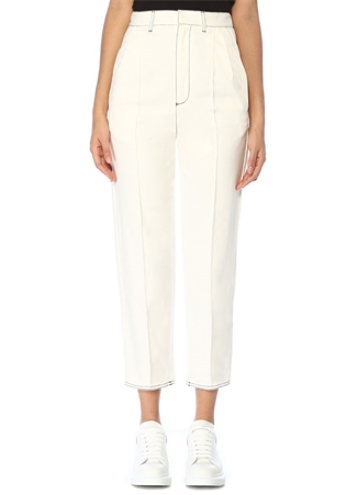 Alexander McQueen Kadın Beyaz Yüksek Bel Pilili Boru Paça Jean Pantolon 26 US