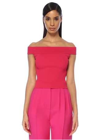 Alexander McQueen Kadın Şeftali Düşük Omuzlu Ribli Triko Pembe S EU