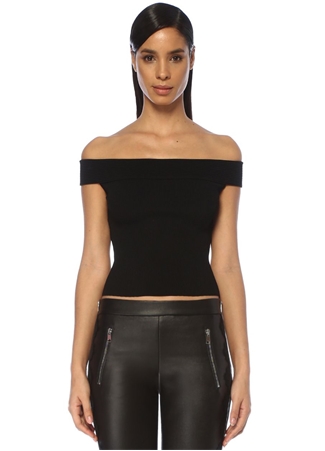 Alexander McQueen Kadın Siyah Düşük Omuzlu Ribli Triko L EU