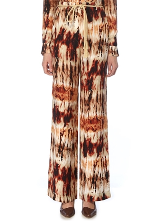 Nanushka Kadın Giada Batik Desenli Bağcıklı Bol Paça Pantolon Kahverengi XS EU