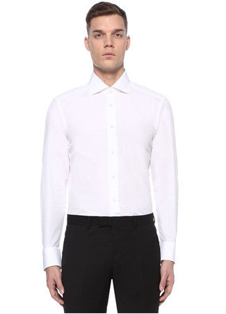 Zegna Erkek Beyaz Klasik Yaka Gömlek 40 EU