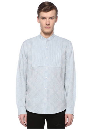 Amiri Erkek Mavi Hakim Yaka Etnik İşlemeli Nervürlü Gömlek M EU