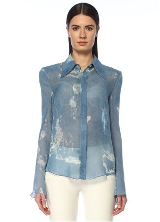 Balmain Kadın Mavi Yıpratma Detaylı Omzu Vatkalı Gömlek 38 FR