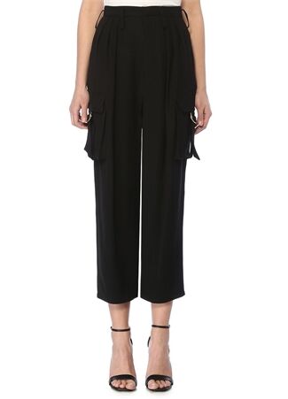 Balmain Kadın Siyah Yüksek Bel Pilili Cep Detaylı Pantolon 36 FR