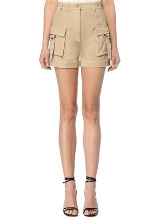 Balmain Kadın Bej Yüksek Bel Cep Detaylı Şort 38 FR
