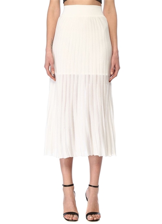 Balmain Kadın Beyaz Yüksek Bel Pilili Midi Triko Etek 36 FR