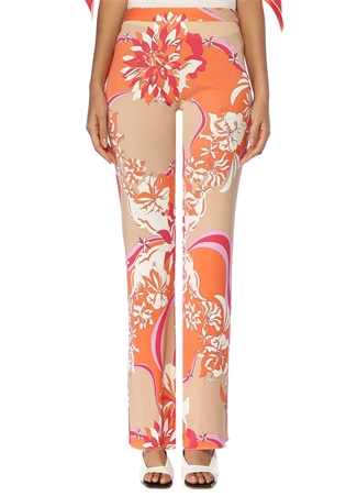 Emilio Pucci Kadın Turuncu Pembe Çiçek Desenli Pantolon 40 IT Emilio Pucci Kadın Turuncu Pembe Çiçek Desenli Pantolon 40 IT