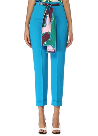 Emilio Pucci Kadın Mavi Yüksek Bel Kuşaklı Pantolon 42 IT Emilio Pucci Kadın Mavi Yüksek Bel Kuşaklı Pantolon 42 IT