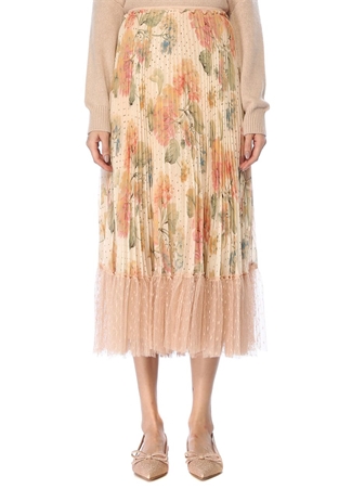 Red Valentino Kadın Somon Çiçekli Pilili Ucu Tül Garnili Midi Etek Pembe 40 IT Red Valentino Kadın Somon Çiçekli Pilili Ucu Tül Garnili Midi Etek Pembe 40 IT