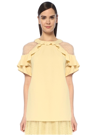 Red Valentino Kadın Sarı Omzu Detaylı Fırfırlı Bluz 42 IT