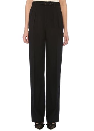 Red Valentino Kadın Siyah Yüksek Bel Pilili Bol Paça Pantolon 42 IT