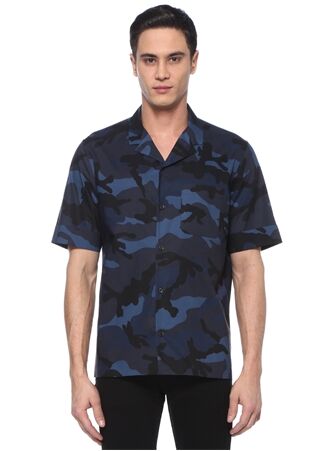 Valentino Erkek Lacivert Kamp Yaka Kamuflajlı Gömlek 46 IT