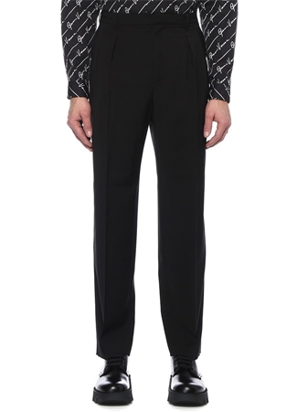Valentino Erkek Siyah Normal Bel Çift Pileli Yün Pantolon 46 IT