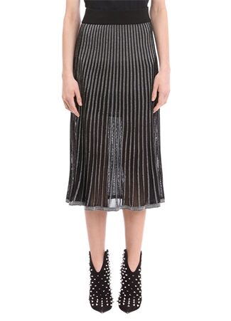 Balmain Kadın Siyah Metalik Çizgi Efektli Midi Etek 40 FR